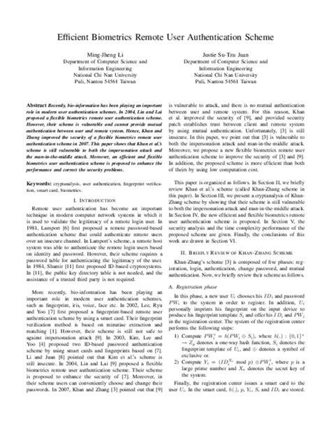 Pdf Efficient Biometrics Remote User Authentication Scheme Justie Juan