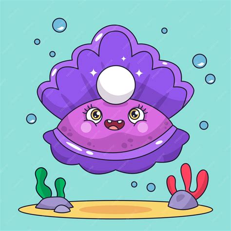 손으로 그린 조개 만화 그림 무료 벡터