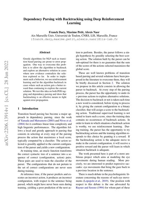 Pdf Dependency Parsing With Backtracking Using Deep Reinforcement