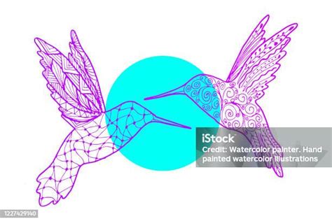 로고 디자인을위한 손 그리기 개요 추상적 인 조류 젠탱글 스타일 벌새 벡터 일러스트레이션은 흰색 배경에 격리되어 있습니다 개체 그룹에 대한 스톡 벡터 아트 및 기타 이미지