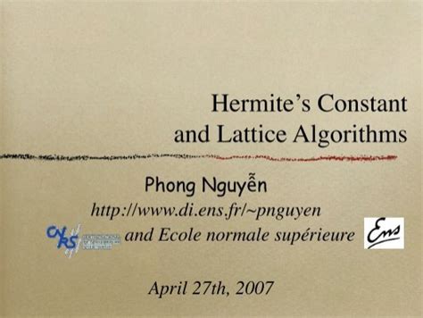 Hermites Constant And Lattice Algorithms