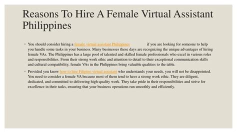 Ppt Reasons To Hire A Female Virtual Assistant Philippines Powerpoint