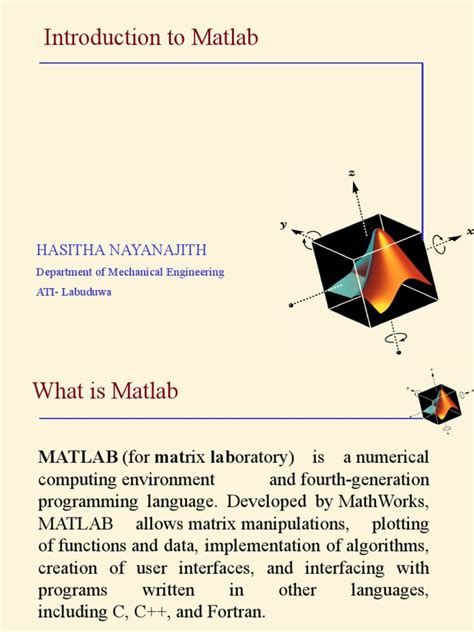 Introduction To Matlab Hasitha Nayanajith Pdf Matlab Computer