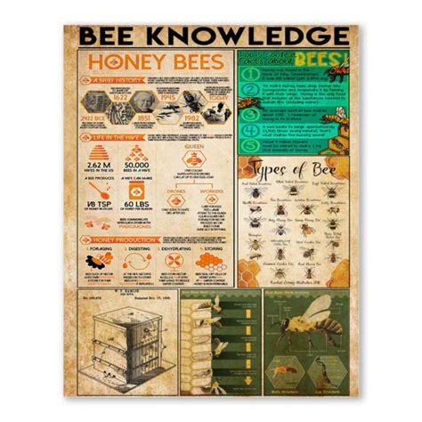 Honey Bees Bee Knowledge Vintage Unique Poster T Bee Knowledge