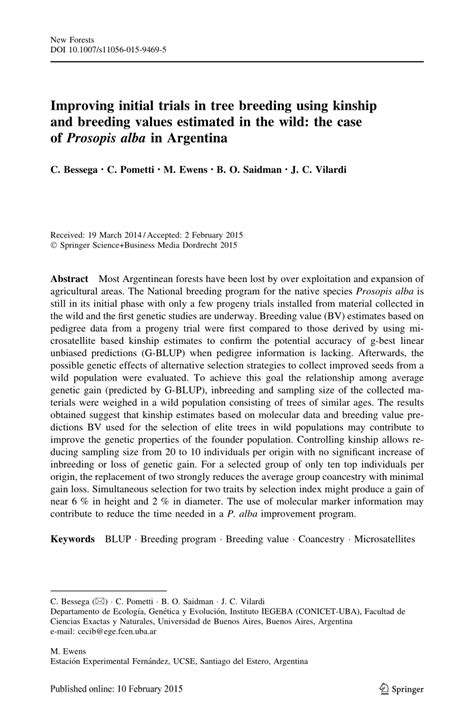 Pdf Improving Initial Trials In Tree Breeding Using Kinship And