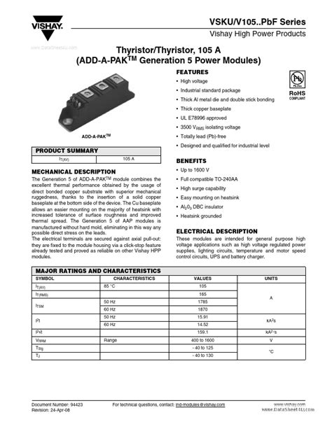 Vsku105xxxpbf Datasheet Thyristorthyristor Vishay