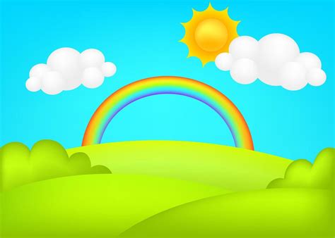 Meadow 3d Vector Illustration Fantastic Landscape With Rainbow On