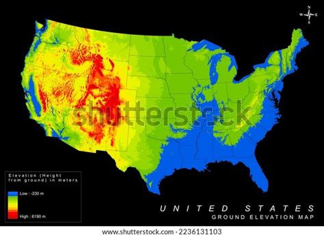 Usa Ground Elevation Terrain Height Map Stock Vector Royalty Free 2236131103 Shutterstock