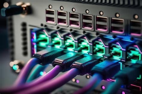 Premium Photo Internet Network Switch With Ethernet Cables Plugged In