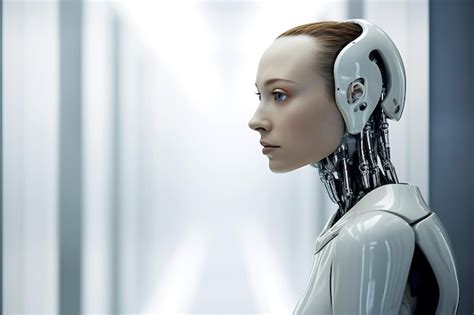 Premium Photo A Humanoid Robot With A Female Face Capable Of Showing