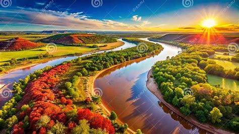Breathtaking Panoramic View Of The Red River Oklahoma And Texas Border
