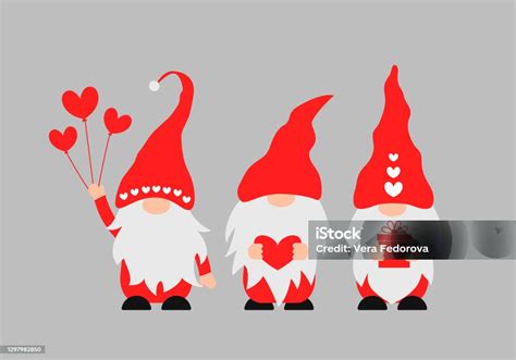 귀여운 만화 발렌타인 노움 스칸디나비아 북유럽 캐릭터 발렌타인 데이 배너 포스터 인사말 카드 티셔츠 등을위한 벡터 템플릿 T 셔츠에 대한 스톡 벡터 아트 및 기타 이미지