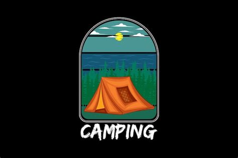 캠핑 복고풍 디자인 풍경 프리미엄 벡터