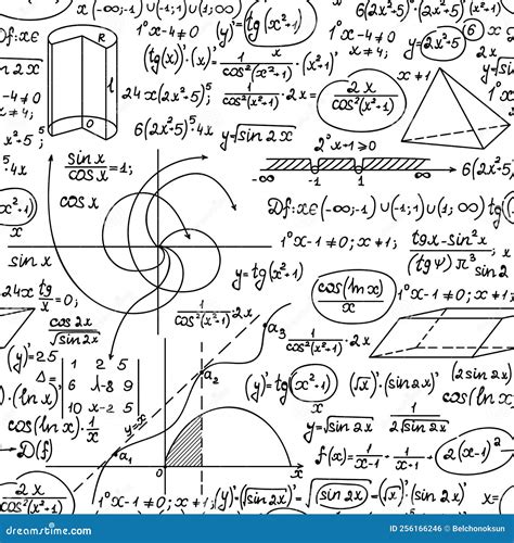 Math Educational Vector Seamless Pattern With Handwritten Formulas Figures Calculations Stock