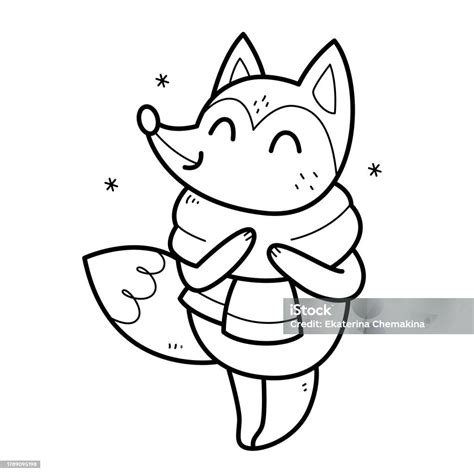 아이들을 위한 스카프 색칠하기 책을 들고 있는 여우 색칠 공부 페이지 흑백 흑백 그림입니다 벡터 어린이 그림입니다 0명에 대한 스톡 벡터 아트 및 기타 이미지 Istock