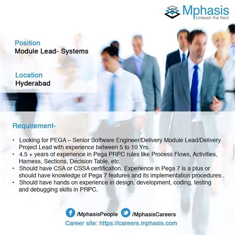 Mphasis On Linkedin ‪‎mphasisjobs‬ We Are Looking For Module Lead Systems Location