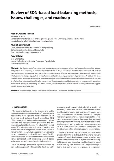 Pdf Review Of Sdn Based Load Balancing Methods Issues Challenges