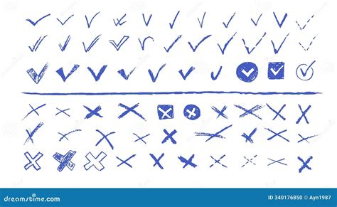 Set Of Ticks And Crosses For To Do List Or Vote Vector Elements For Yes Or No Answering Test