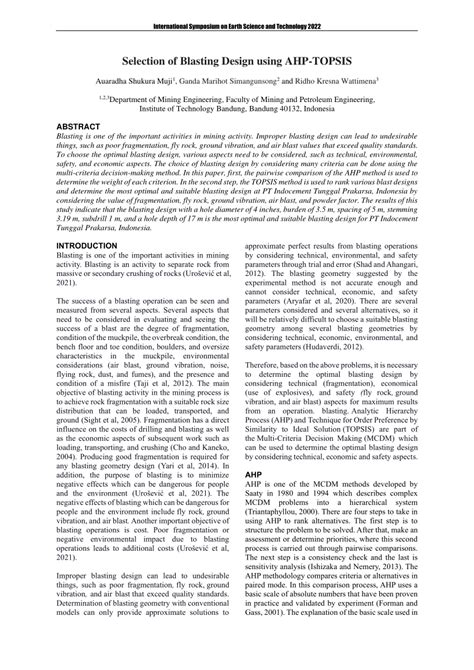 Pdf Selection Of Blasting Design Using Ahp Topsis