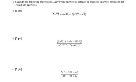 Solved Simplify The Following Expressions Leave Your Chegg