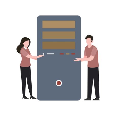 Premium Vector Boy And Girl Looking At Pc Tower