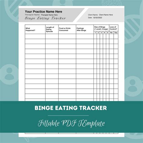Binge Eating Tracker Editable Fillable Pdf Template For