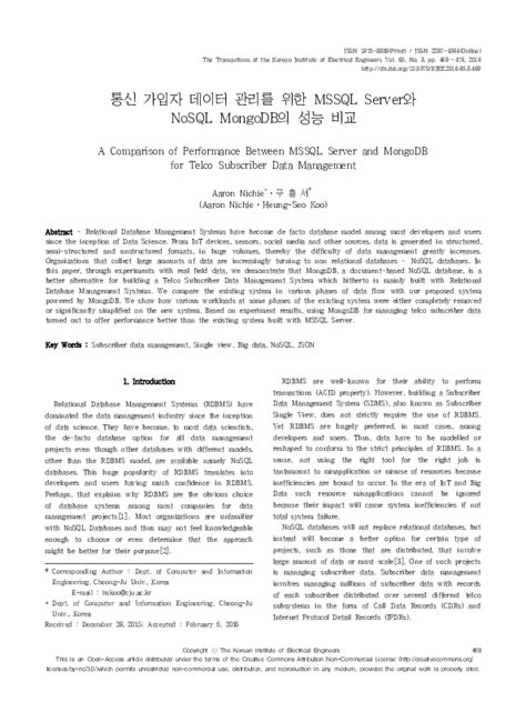 Pdf A Comparison Of Performance Between Mssql Server And Mongodb For