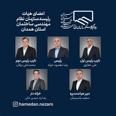 ‎سازمان نظام مهندسی ساختمان استان همدان‎ ‎🏗️ هیات رئیسه و خزانه دار