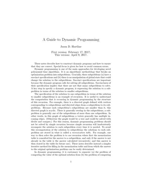 SOLUTION A Guide To Dynamic Programming Studypool
