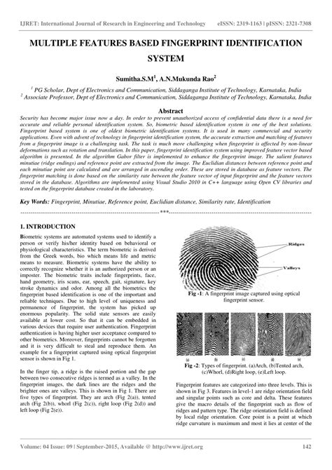 Pdf Multiple Features Based Fingerprint Identification System