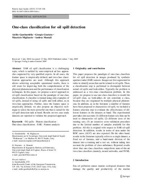 Pdf One Class Classification For Oil Spill Detection