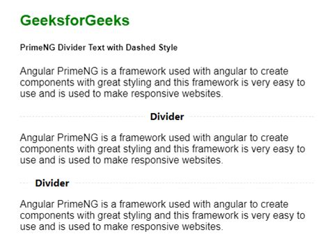 Angular Primeng Divider Text With Dashed Style Geeksforgeeks Angular Primeng Divider Text With Dashed Style Geeksforgeeks