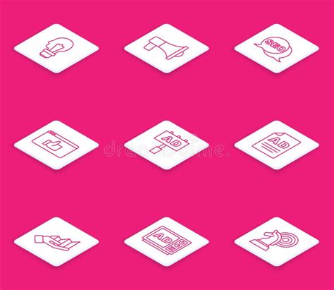 Set Line Light Bulb With Concept Of Idea Megaphone Seo Optimization Customer Product Rating