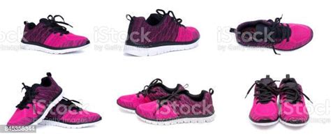 핑크와 블랙 스포츠 여자 신발 흰색 배경에 고립의 집합입니다 가벼운에 대한 스톡 사진 및 기타 이미지 가벼운 건강한 생활방식 걷기 Istock