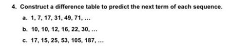 Solved 4 Construct A Difference Table To Predict The Next Term Of