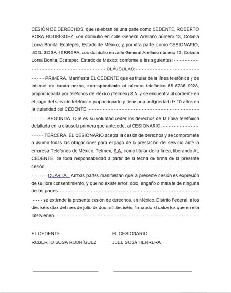Carta De Cesión De Derechos Telmex Ejemplos Y Formatos Word Pdf