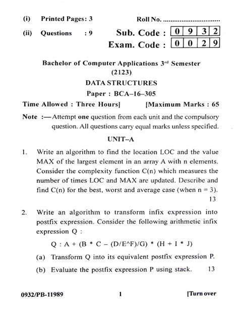 Bca 3rd Sem Bca 16 305 Data Structures December 2023 Pdf
