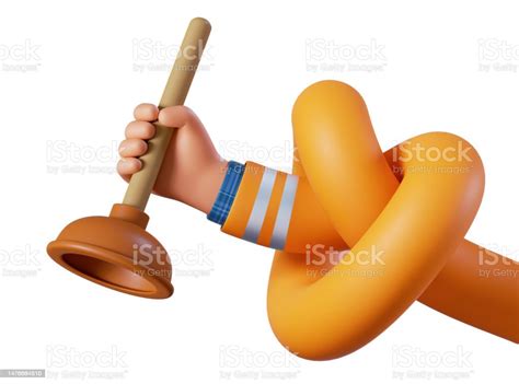 3d 렌더링 탄성 매듭 만화 백인 인간의 손이 플런저를 잡고 있습니다 전문 배관공 흰색 배경에 격리된 화장실 청소 서비스 클립 아트 플런저에 대한 스톡 사진 및 기타 이미지