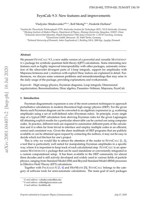 Pdf Feyncalc 93 New Features And Improvements