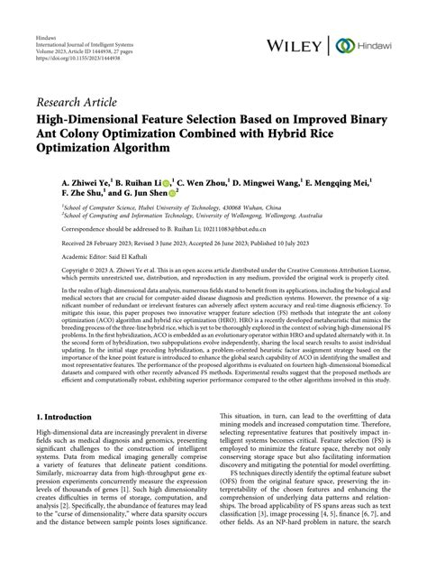 Pdf High Dimensional Feature Selection Based On Improved Binary Ant Colony Optimization