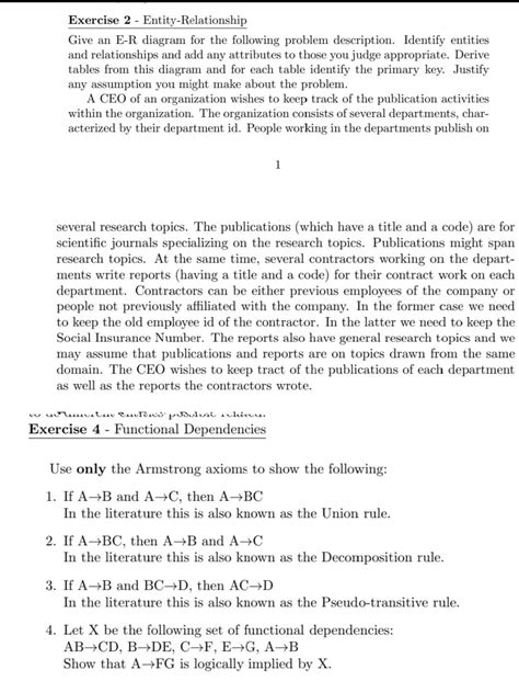Solved Exercise 2 Entity Relationship Give An E R Diagram