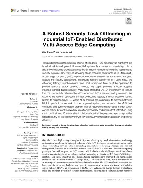 Pdf A Robust Security Task Offloading In Industrial Iot Enabled Distributed Multi Access Edge