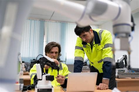 Premium Photo Engineer Check And Control Automation Robot Arms Machine In Intelligent Factory