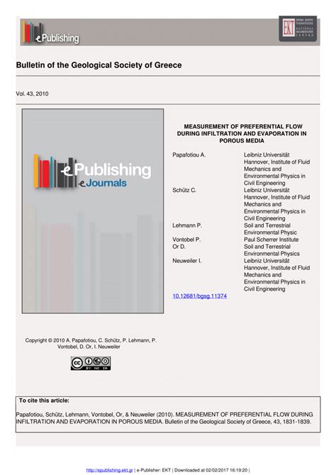 Pdf Measurement Of Preferential Flow During Infiltration And Evaporation In Porous Media