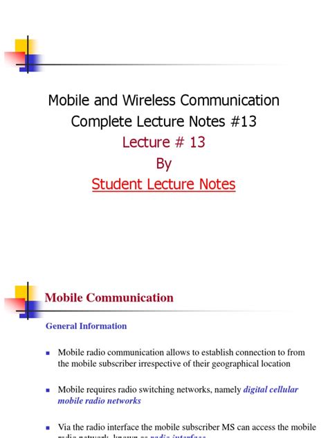Mobile And Wireless Communication Complete Lecture Notes 13 Pdf Cellular Network Gsm