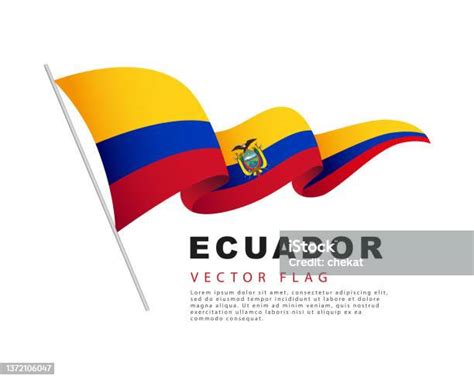 에콰도르의 국기는 깃대에 걸려 바람에 펄럭입니다 흰색 배경에서 격리된 벡터 그림입니다 0명에 대한 스톡 벡터 아트 및 기타 이미지 0명 공휴일 국가 지리적 지역