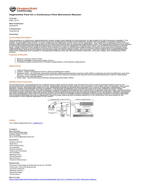 Segmented Flow For A Continuous Flow Microwave Reactor Pdf Physical