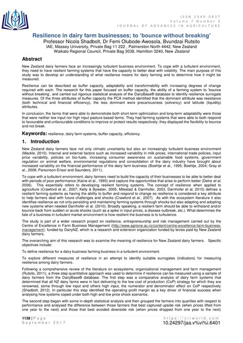 Pdf Resilience In Dairy Farm Businesses To â€˜bounce Without Breakingâ€™