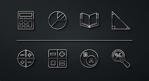 세트 라인 계산기 Xyz 좌표 시스템 삼각형 수학 서브셋 수학 B의 하위 집합 파이 차트 인포그래픽 퍼센트와 열북 아이콘돋이