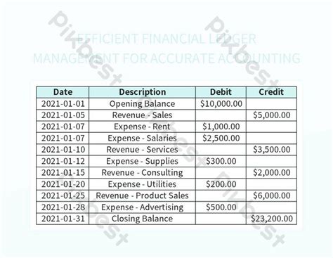 Efficient Financial Ledger Management For Accurate Accounting Excel Template Free Download